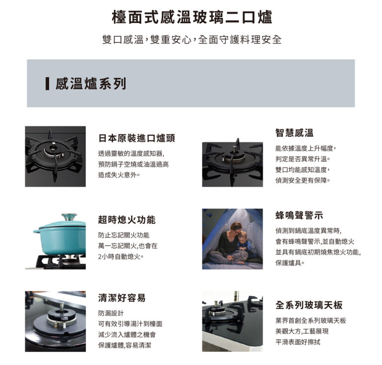 林內牌 RB-Q230G 檯面式感溫玻璃雙口瓦斯爐 防空燒 高熱效率 防漏設計 蜂鳴聲警示 適用平底鍋 - 奇玓-廚衛系統櫃